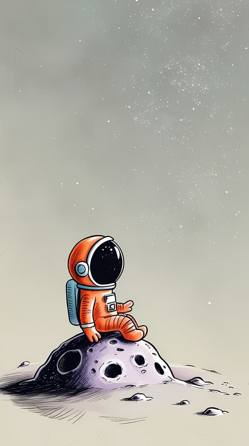 Spaceman Alone Sitted on the Moon Stock Illustration - Illustration of ...