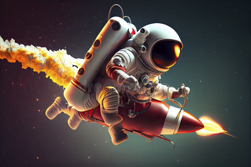 Spaceman Astronaut Flying with Rocket 3d Illustration Design Stock ...