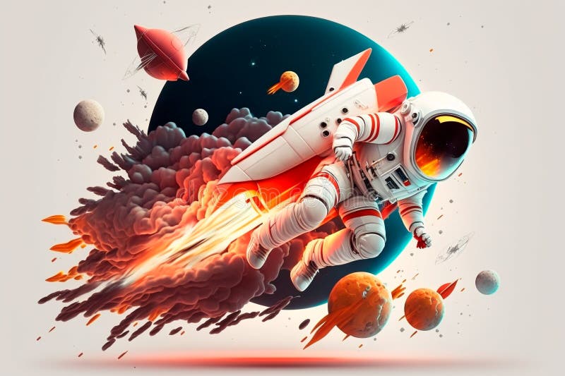 Spaceman Astronaut Flying with Rocket. Stock Illustration ...