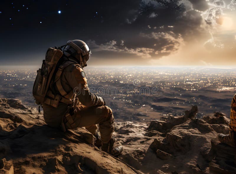 Spaceman or Astronaut Sitting on the Moon Stock Illustration ...