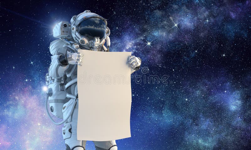 Spaceman with Banner. Mixed Media Stock Illustration - Illustration of ...