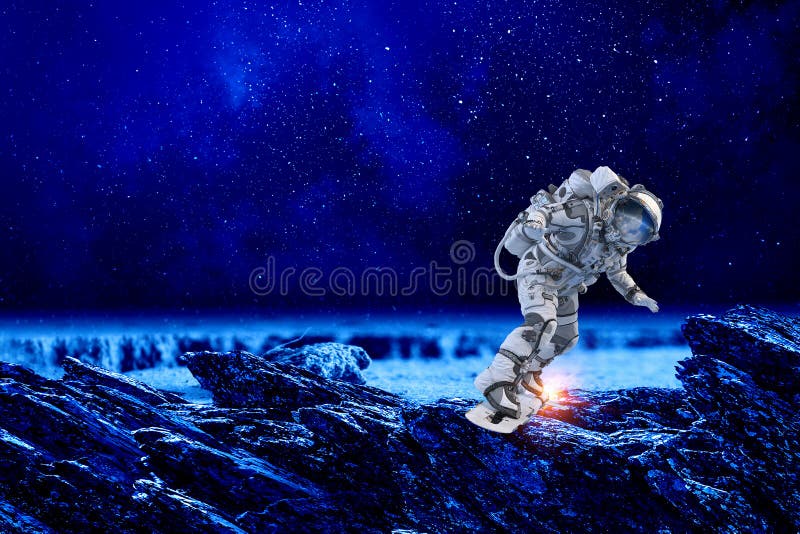 Spaceman on Flying Board. Mixed Media Stock Image - Image of 3drender ...