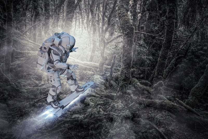 Spaceman on Flying Board. Mixed Media Stock Illustration - Illustration ...