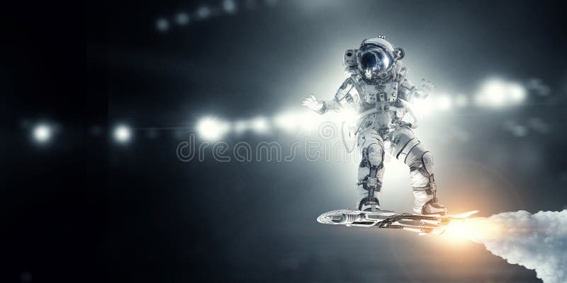 Spaceman on Flying Board. Mixed Media Stock Image - Image of color ...