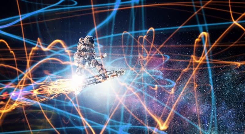 Spaceman on Flying Board. Mixed Media Stock Photo - Image of fast ...