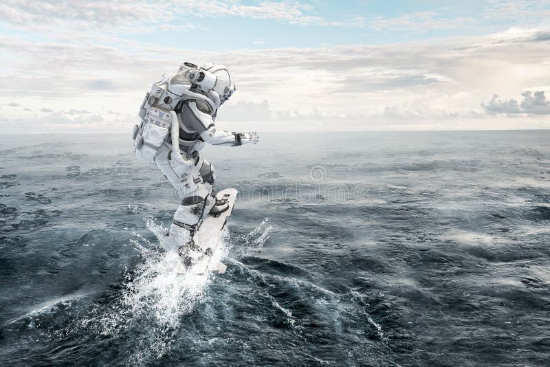Spaceman on Flying Board. Mixed Media Stock Image - Image of explorer ...