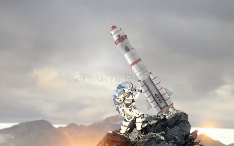 Spaceman and His Mission. Mixed Media Stock Image - Image of surreal ...