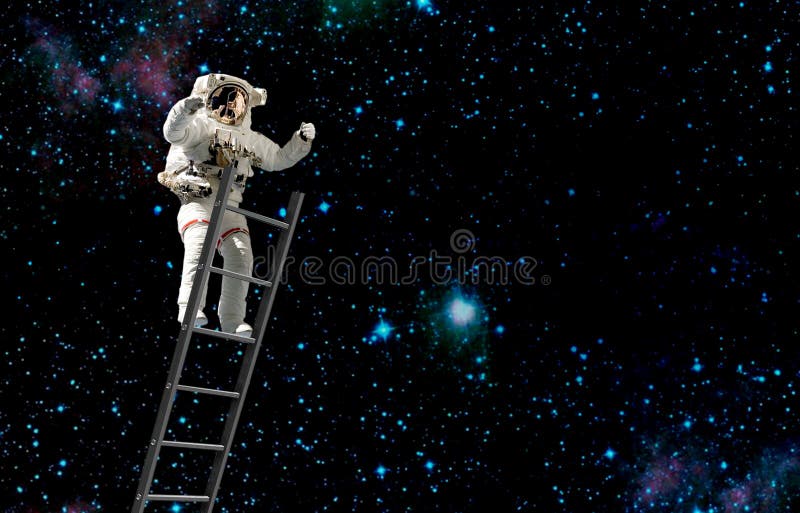 Spaceman on Ladder in Outer Space Stock Illustration - Illustration of ...