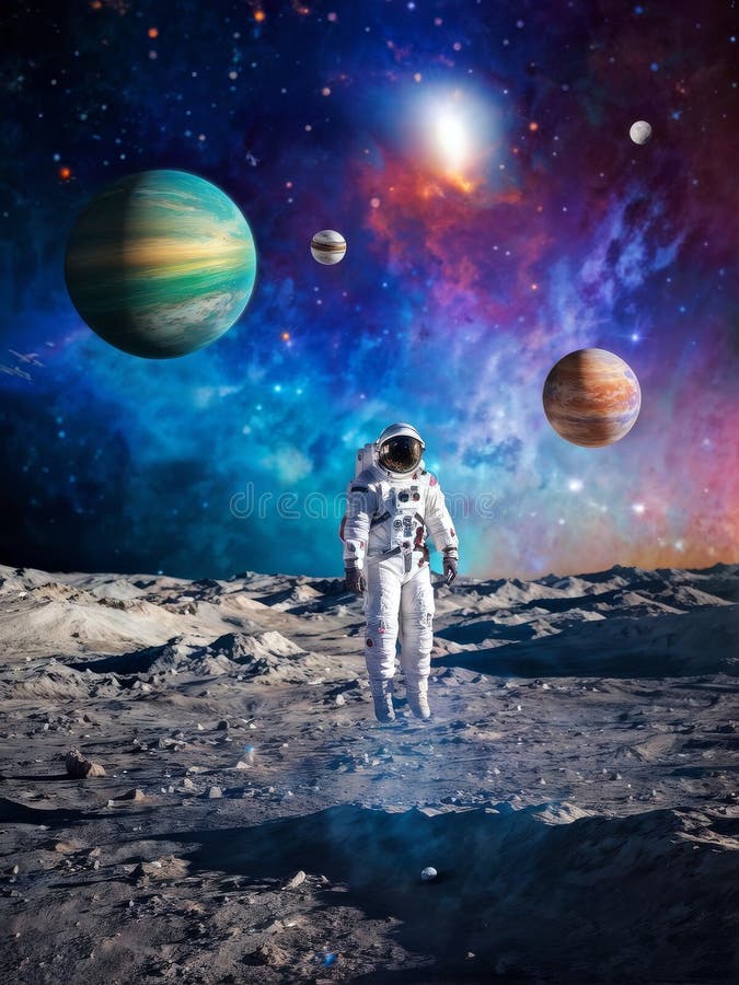 Spaceman on the Moon . Mixed Media Stock Illustration - Illustration of ...