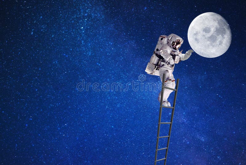 Spaceman on Moon in Outer Space on Leader Stock Image - Image of ...