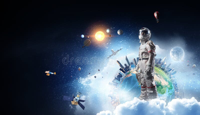 Spaceman and the Planet Earth Abstract Theme Stock Image - Image of ...