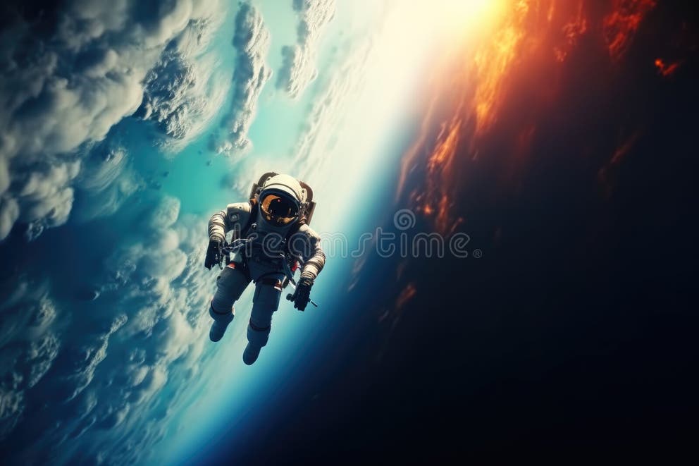 Spaceman and Planet, Human in Space Concept, Astronaut in Outer Open ...