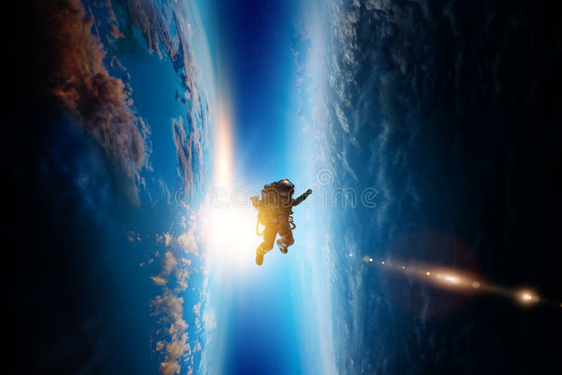 Spaceman and Planet, Human in Space Concept Stock Image - Image of ...