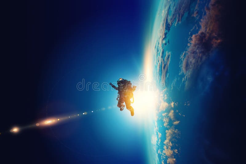 Spaceman and Planet, Human in Space Concept Stock Image - Image of ...