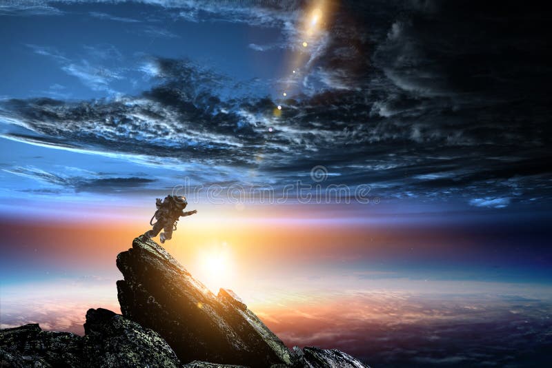 Spaceman and Planet, Human in Space Concept Stock Image - Image of ...