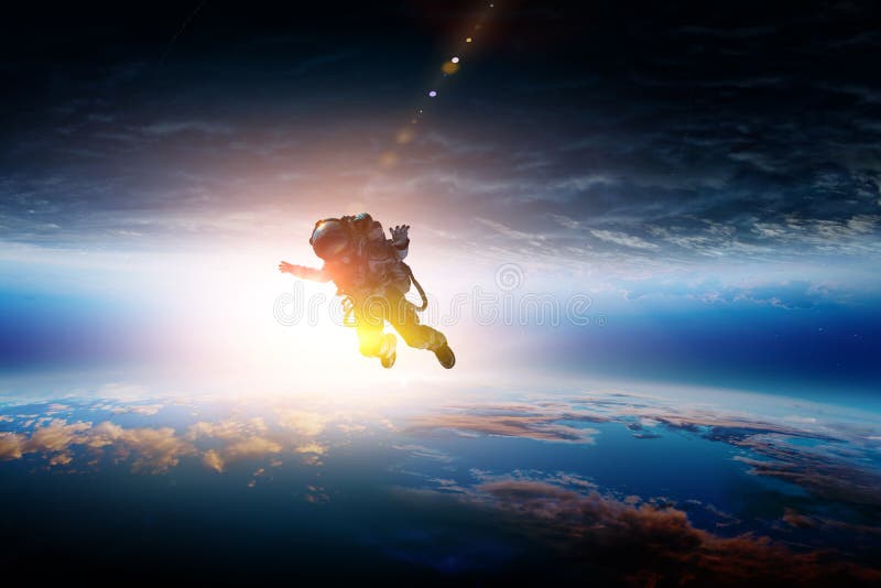 Spaceman and Planet, Human in Space Concept Stock Photo - Image of ...