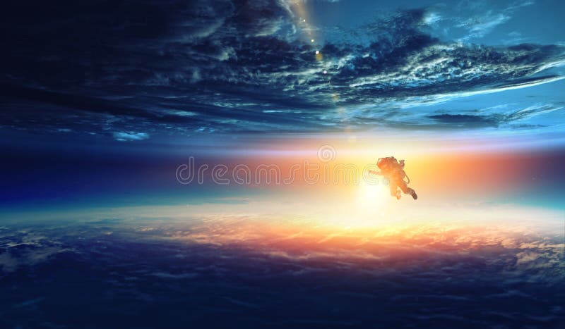 Spaceman and Planet, Human in Space Concept Stock Image - Image of ...