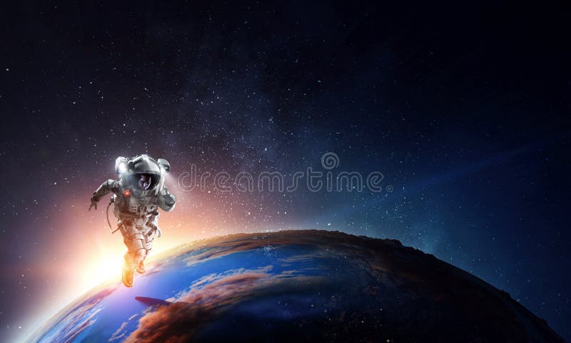 Spaceman and Planet, Human in Space Concept Stock Image - Image of ...