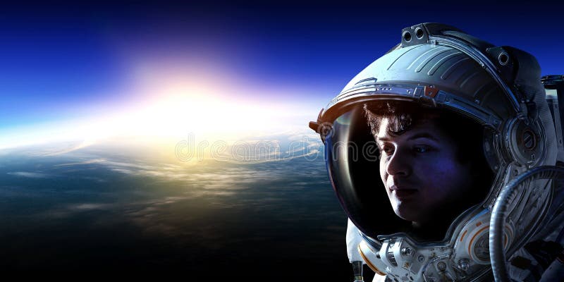 Spaceman and Planet, Human in Space Concept Stock Image - Image of ...
