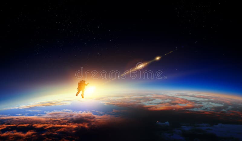 Spaceman and Planet, Human in Space Concept Stock Photo - Image of ...