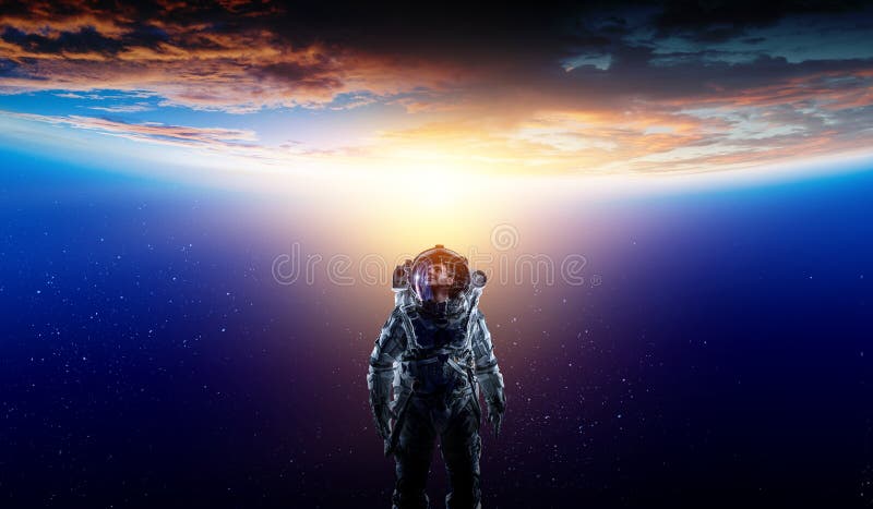 Spaceman and Planet, Human in Space Concept Stock Image - Image of ...