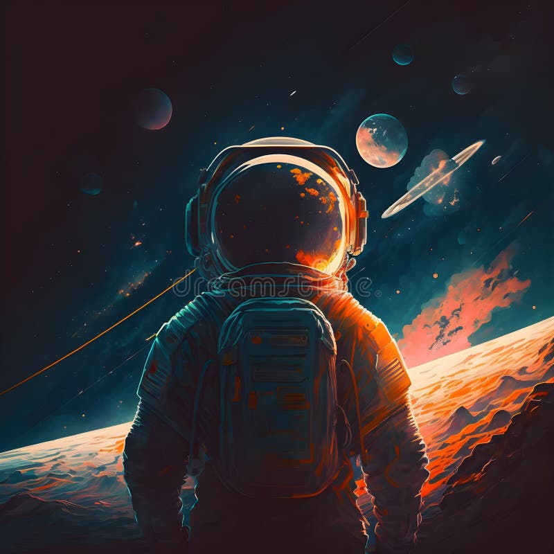 Spaceman Planet Landscape stock illustration. Illustration of explore ...