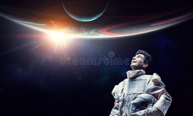 Spaceman and Planets Abstract Theme Stock Image - Image of vacuum ...