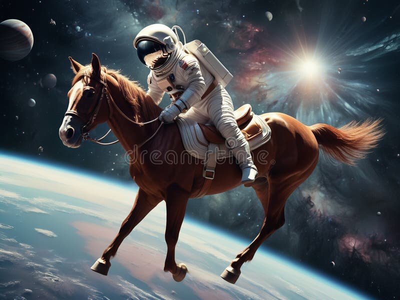 Spaceman Riding a Horse in Outer Space - Generated by Ai Stock ...