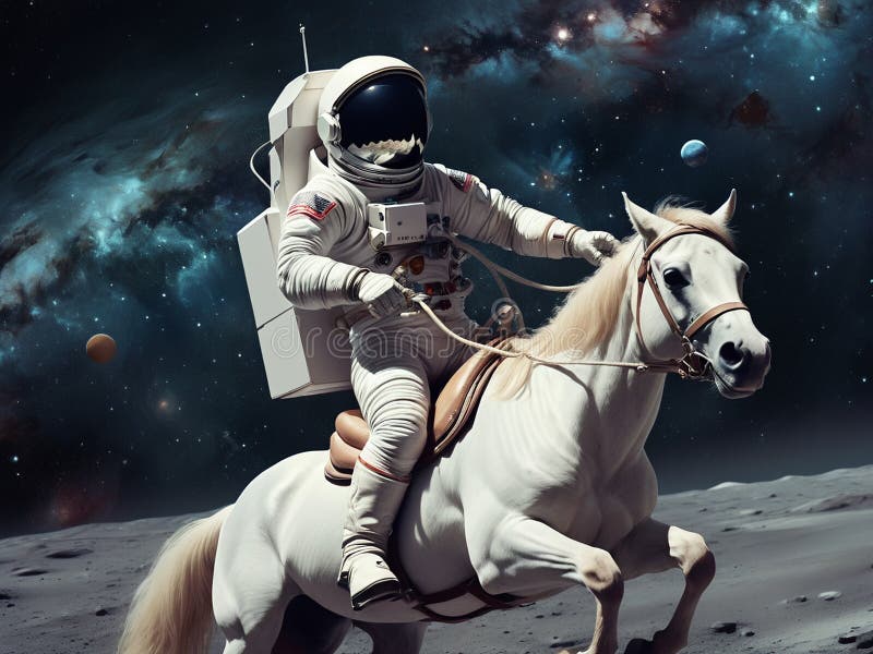 Spaceman Riding a Horse in Outer Space - Generated by Ai Stock ...