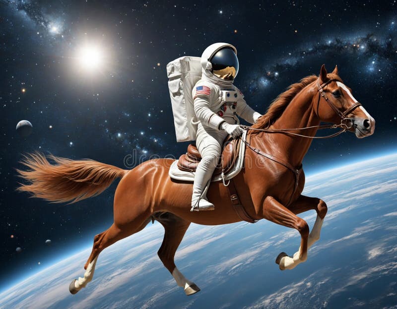Spaceman Riding a Horse in Outer Space - Generated by Ai Stock ...
