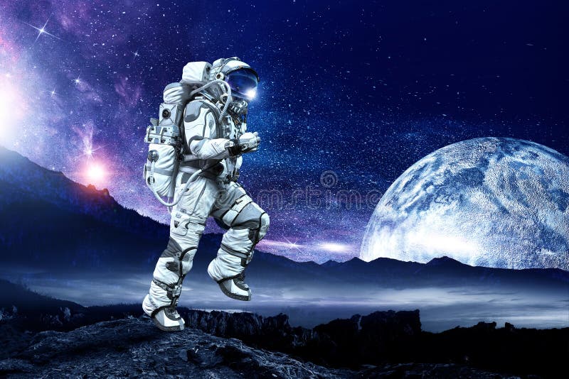 Spaceman Running Fast. Mixed Media Stock Photo - Image of planet ...