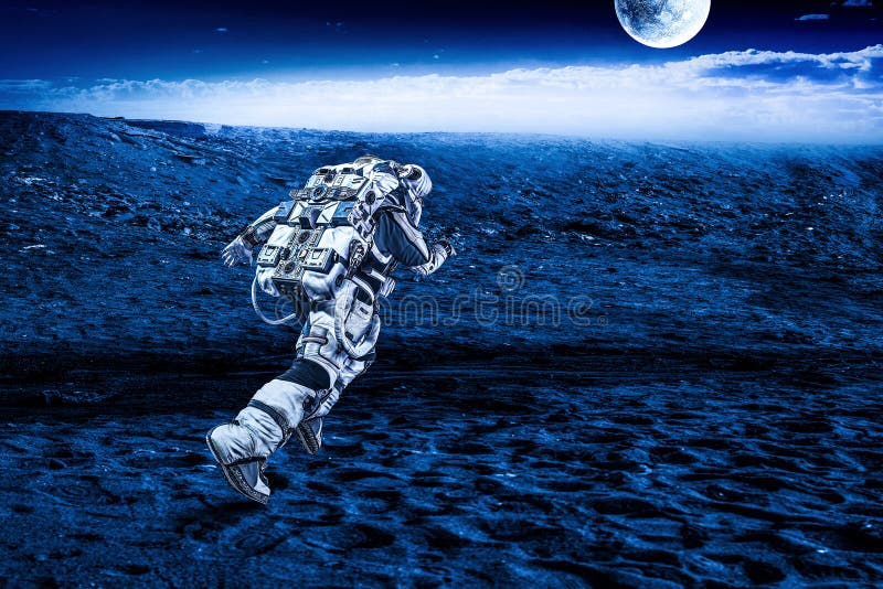 Spaceman Running Fast. Mixed Media Stock Image - Image of cosmonaut ...