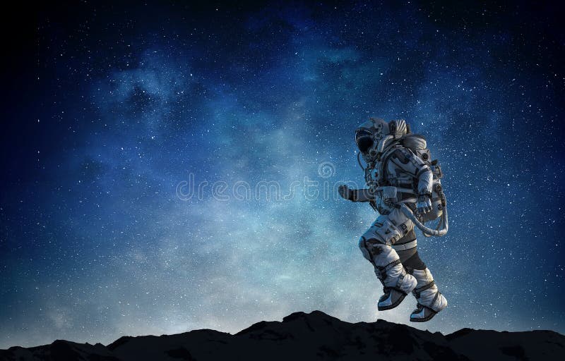 Spaceman Running Fast. Mixed Media Stock Photo - Image of science ...