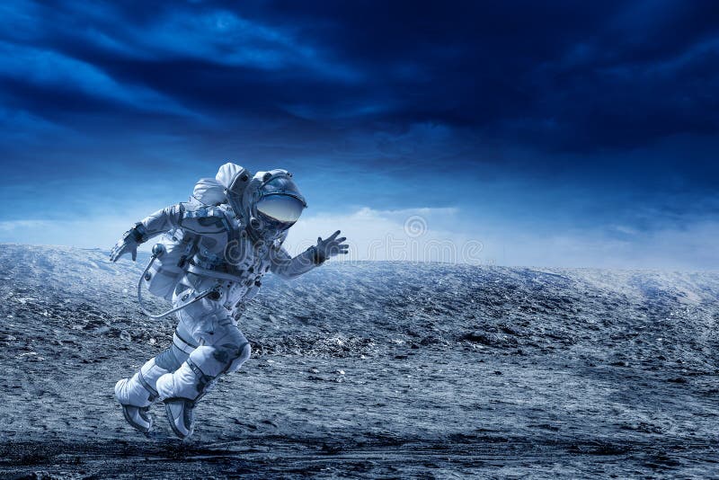 Spaceman Running Fast. Mixed Media Stock Image - Image of spaceman ...