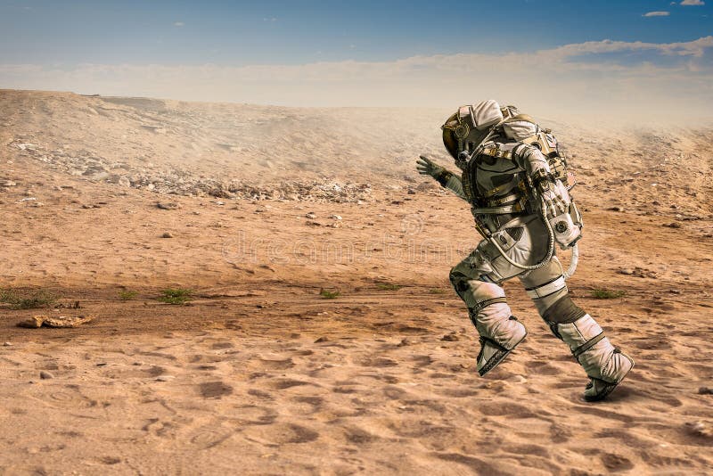 Spaceman Running Fast. Mixed Media Stock Image - Image of space ...