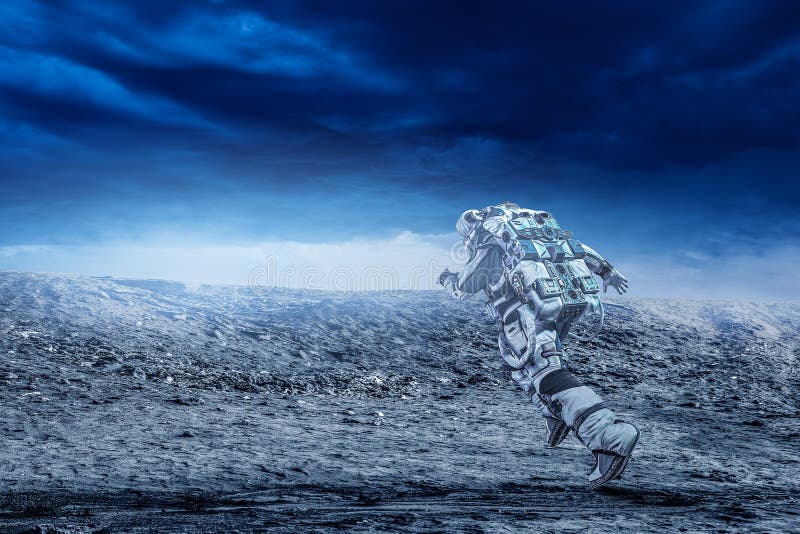 Spaceman Running Fast. Mixed Media Stock Image - Image of fast ...
