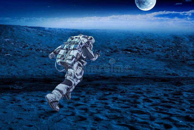 Spaceman Running Fast. Mixed Media Stock Photo - Image of astronomy ...