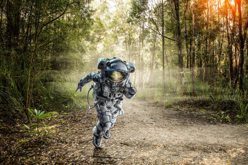 Spaceman Running Fast. Mixed Media Stock Photo - Image of natural ...