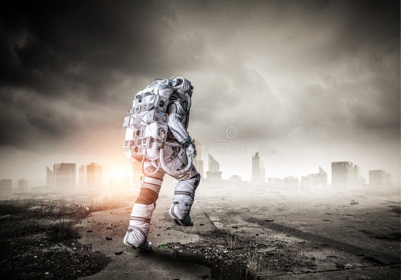 Spaceman Running Fast. Mixed Media Stock Image - Image of explorer ...