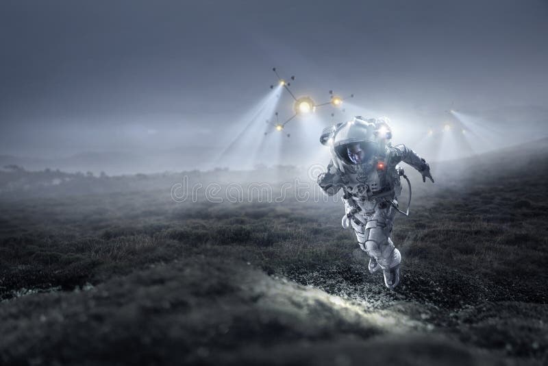 Spaceman Running Fast. Mixed Media Stock Illustration - Illustration of ...