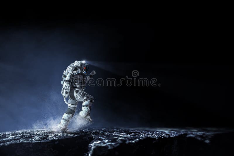 Spaceman Running Fast. Mixed Media Stock Image - Image of fast ...