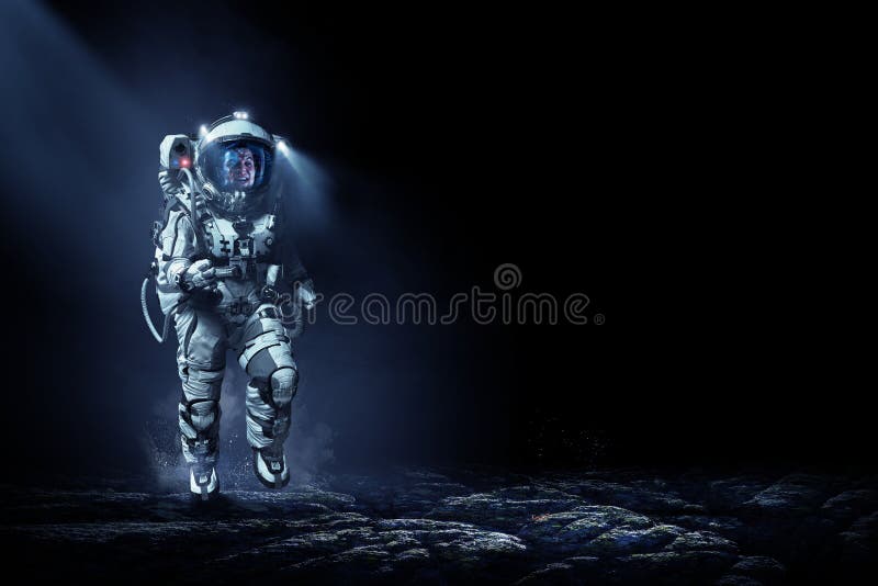 Spaceman Running Fast. Mixed Media Stock Photo - Image of astronaut ...