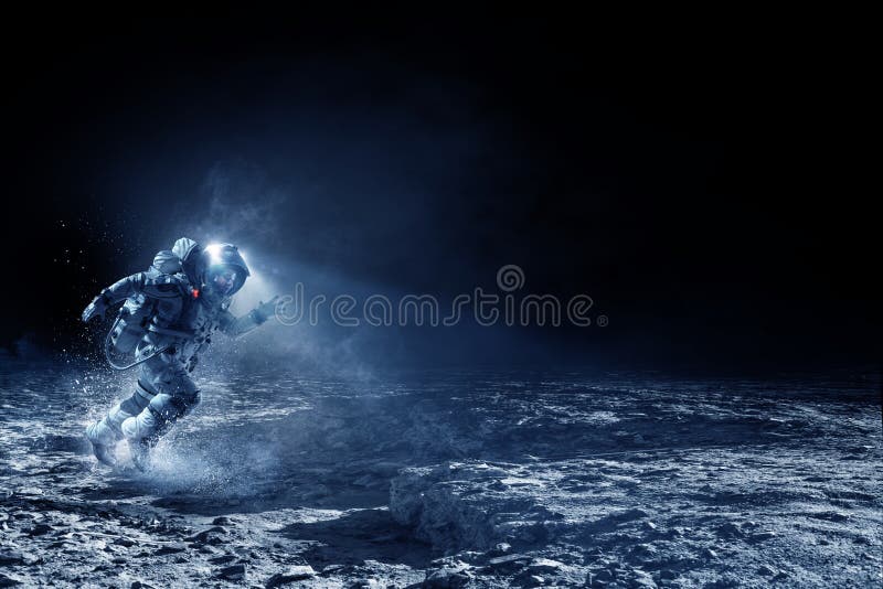 Spaceman Running Fast. Mixed Media Stock Photo - Image of planet ...