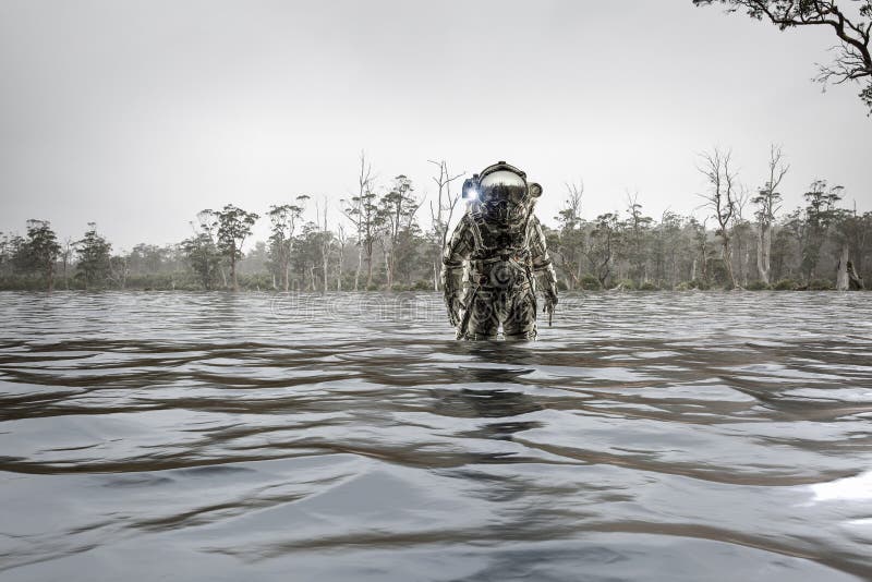Spaceman in the Sea. Mixed Media Stock Image - Image of dream ...