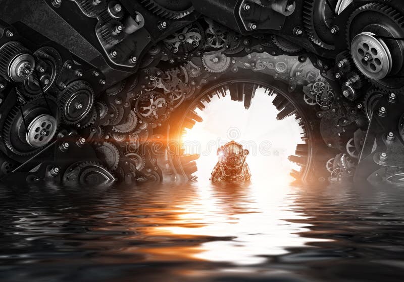 Spaceman in the Sea. Mixed Media Stock Illustration - Illustration of ...