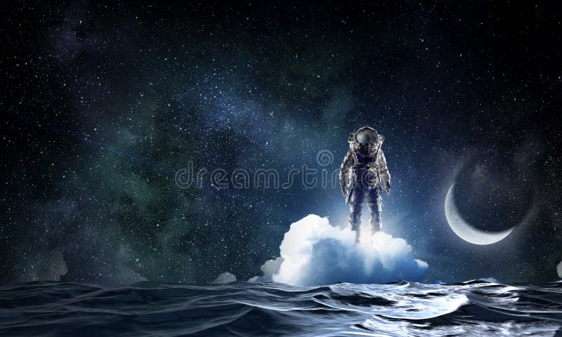 Spaceman in the Sea. Mixed Media Stock Image - Image of dream ...