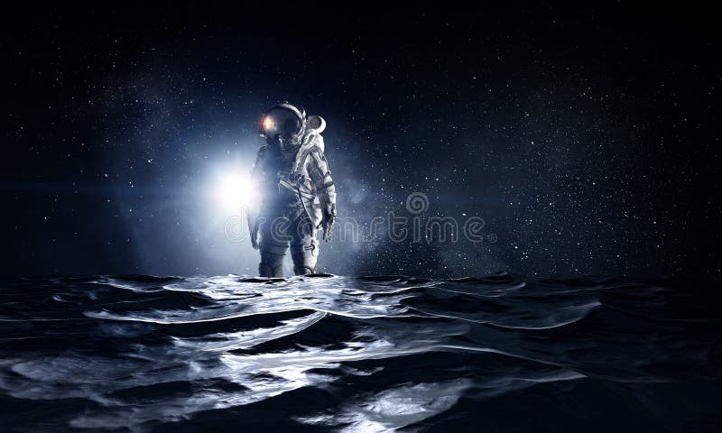 Spaceman in the Sea. Mixed Media Stock Image - Image of dark, stand ...