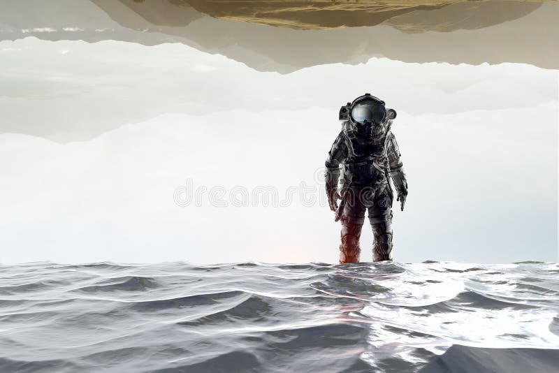 Spaceman in the Sea. Mixed Media Stock Illustration - Illustration of ...