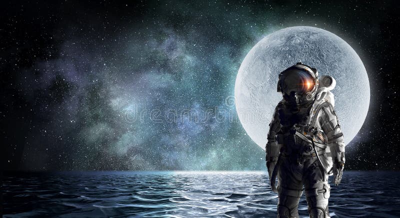 Spaceman in the Sea. Mixed Media Stock Illustration - Illustration of ...
