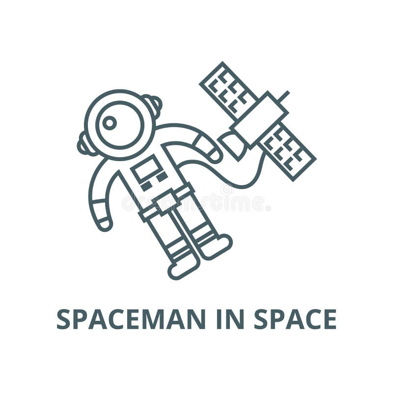 Spaceman in Space with Spaceship Vector Line Icon, Linear Concept ...